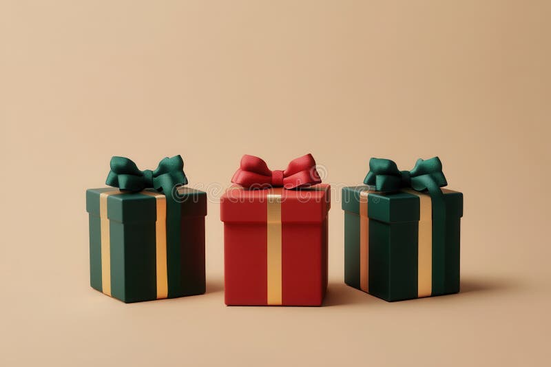 Three Vibrant, Geometric Christmas Gift Boxes Adorned with Colorful ...
