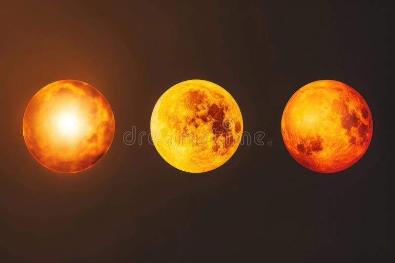 Three Vibrant Orange Planets Floating in the Sky, Ideal for Futuristic ...