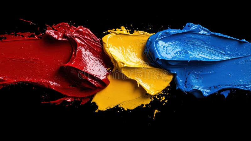 Three Vibrant Paint Colors Contrast Against a Black Background ...