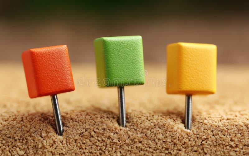 Three Vibrant Pins Emerge from a Sandy Mound, Creating a Striking ...