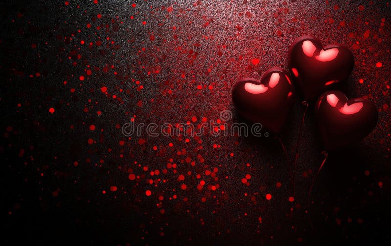 Three Vibrant Red Hearts Rest Elegantly on a Sleek Black Surface ...