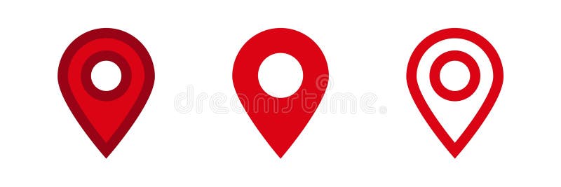 Three Vibrant Red Location Markers with Different Solid and Outlined ...