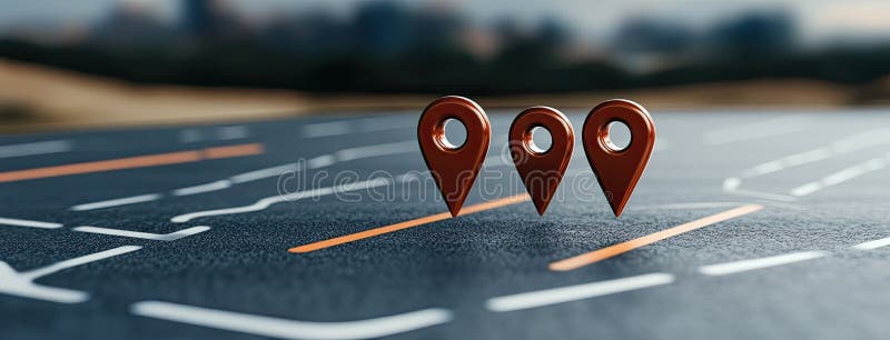 Three Vibrant Red Map Pins Hover on Ocean Waves Beneath a Stunning Blue ...