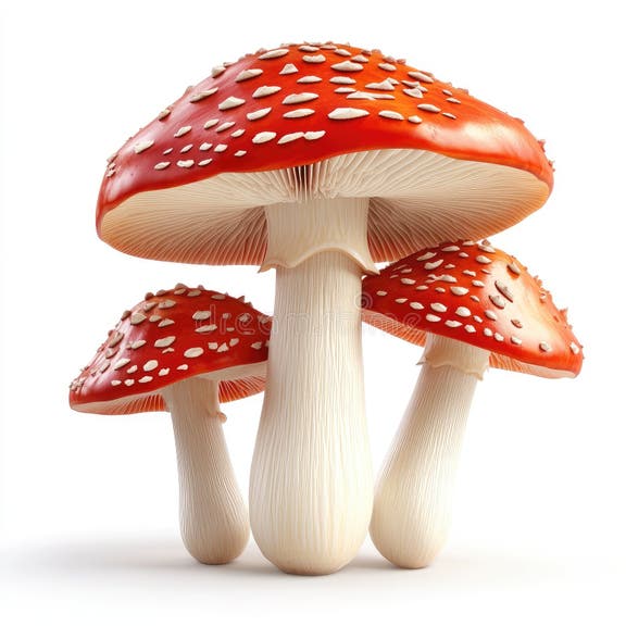 Vibrant Red Toadstools on White Background: a Trio of Mushrooms Stock ...