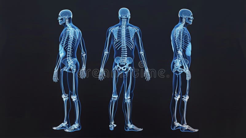 Three Views of a Human Skeleton, Showcasing the Bones in the Body, from ...