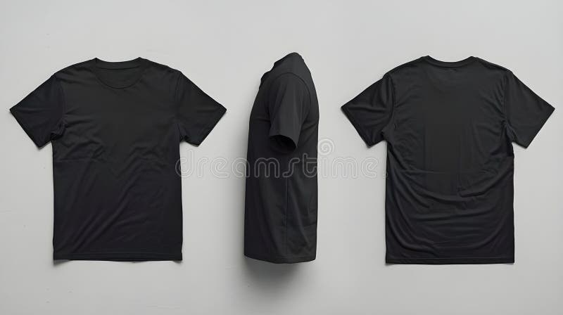 Blank Black T Shirt Mockup Front Side and Back Views Stock Illustration ...