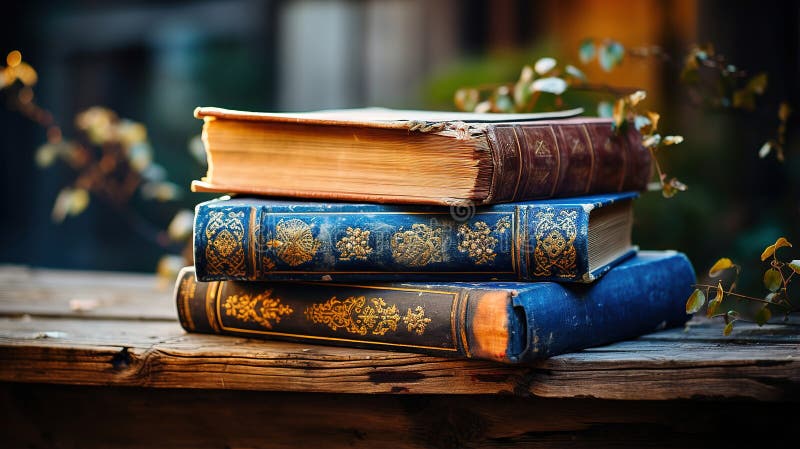 Three Vintage Books on the Table Stock Illustration - Illustration of ...