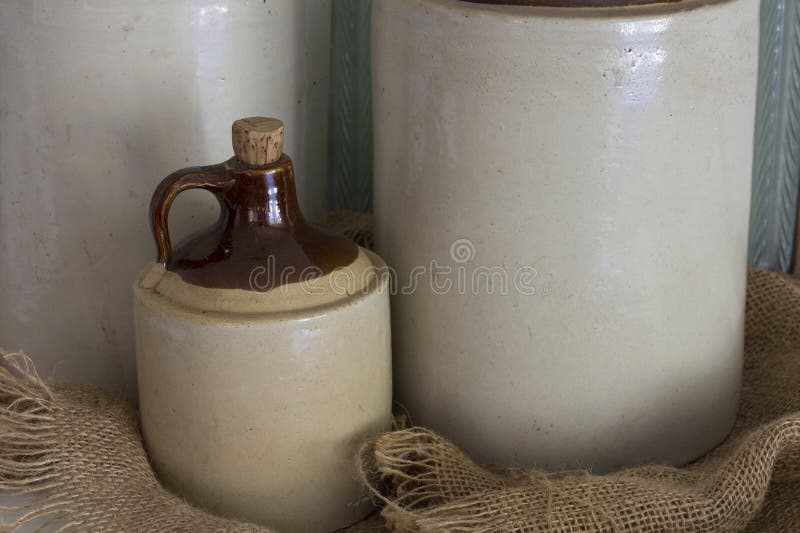 Three Vintage Ceramic Whiskey Jugs Stock Photo - Image of national ...