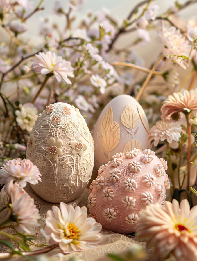 Three Vintage Easter Eggs with Embroidery and Applique Surrounded by ...