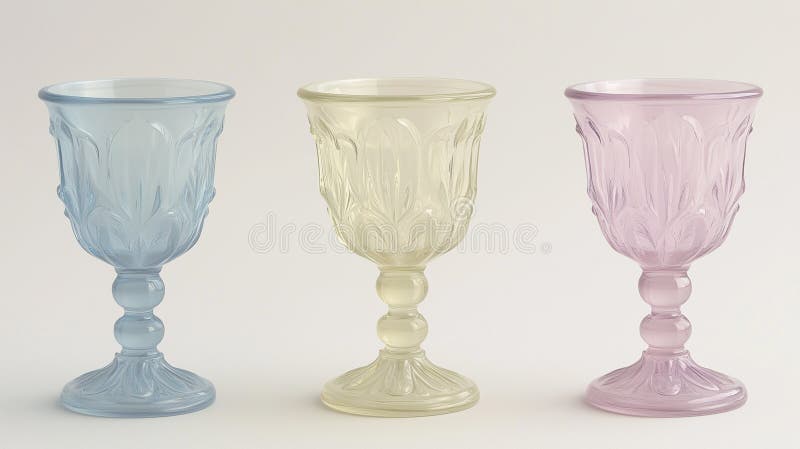 Three Vintage Glass Goblets Collection in Pastel Colors Stock ...