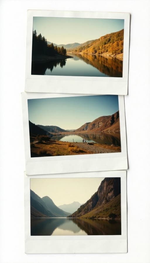 Three Vintage Instant Photos, Isolated on White Background , Stack ...