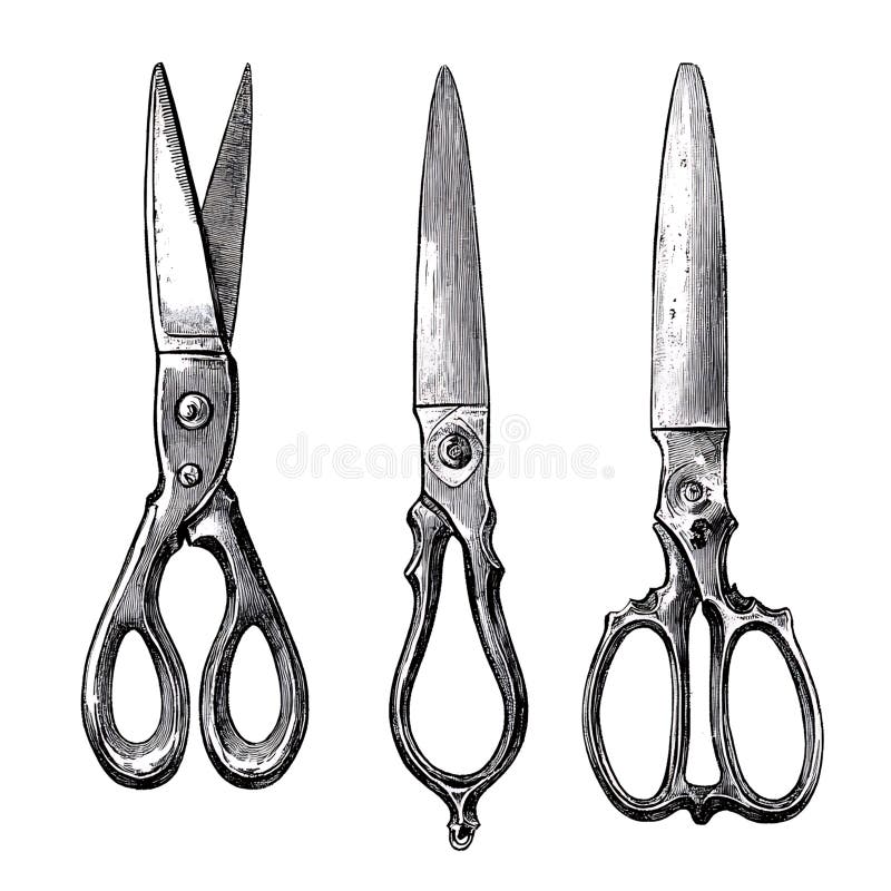 Three Vintage Kitchen Shears Illustration Stock Illustration ...
