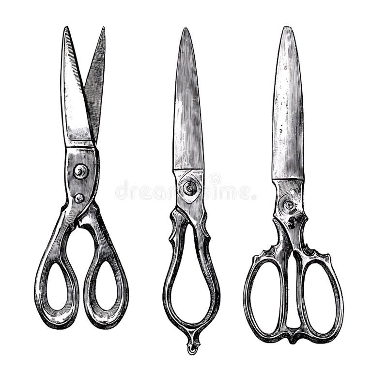 Three Vintage Kitchen Shears Illustration Stock Illustration ...