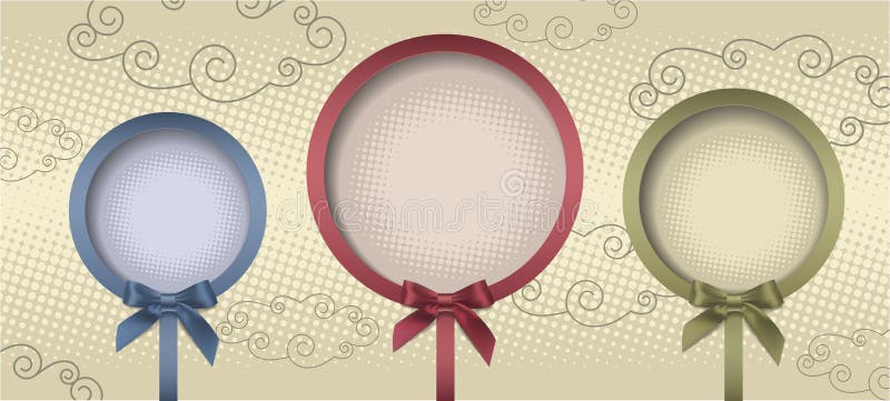 Three Vintage Round Frame with Bow Stock Vector - Illustration of ...