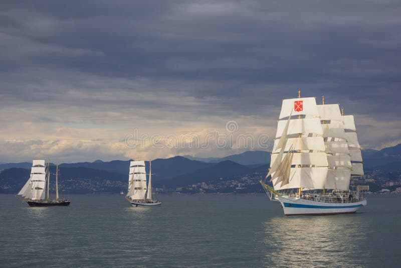 Three Vintage Sailing Ships in the Sea Editorial Stock Photo - Image of ...