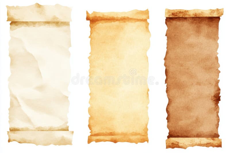 Three Vintage Scrolls with Distressed Edges and Textured Backgrounds ...
