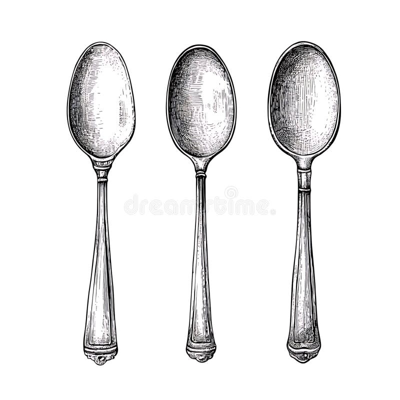 Three Vintage Spoons, Hand-drawn Illustration Stock Illustration ...