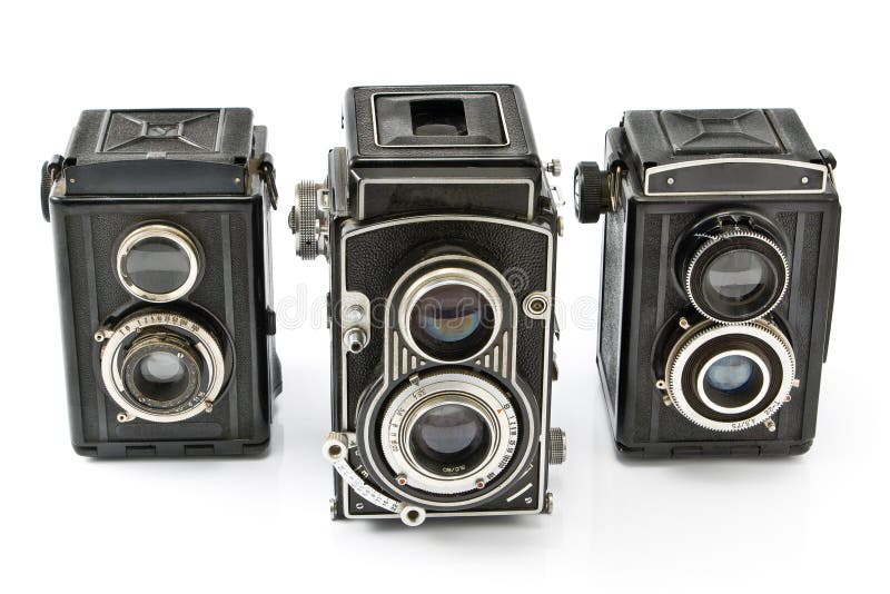 Three Vintage Two Lens Photo Camera Stock Image - Image of film, black ...