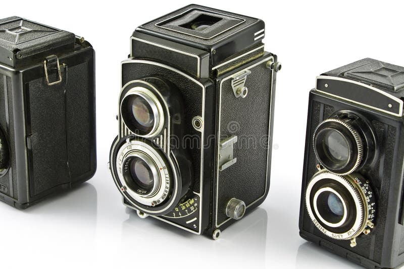 Three Vintage Two Lens Photo Cameras Stock Image - Image of film ...