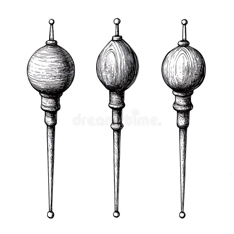 Three Vintage Wooden Finials, Hand-drawn Illustration Stock ...