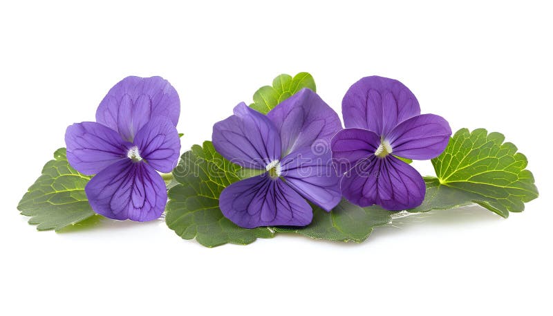 Three Violets and Leaves Isolated on White Background Stock Image ...