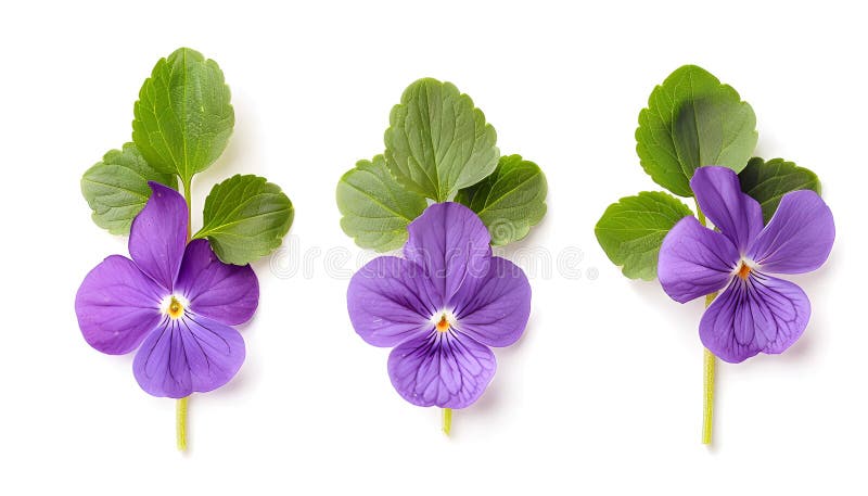 Three Violets and Leaves Isolated on White Background Stock Image ...