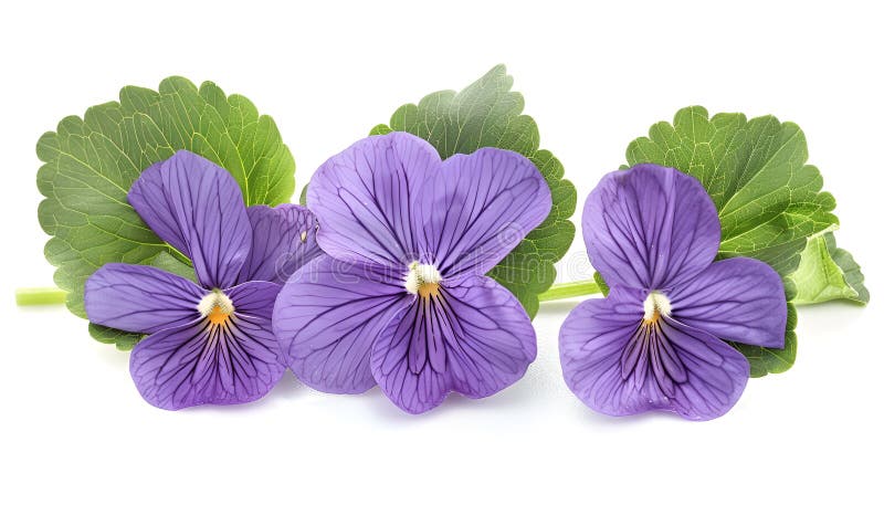 Three Violets and Leaves Isolated on White Background Stock Photo ...