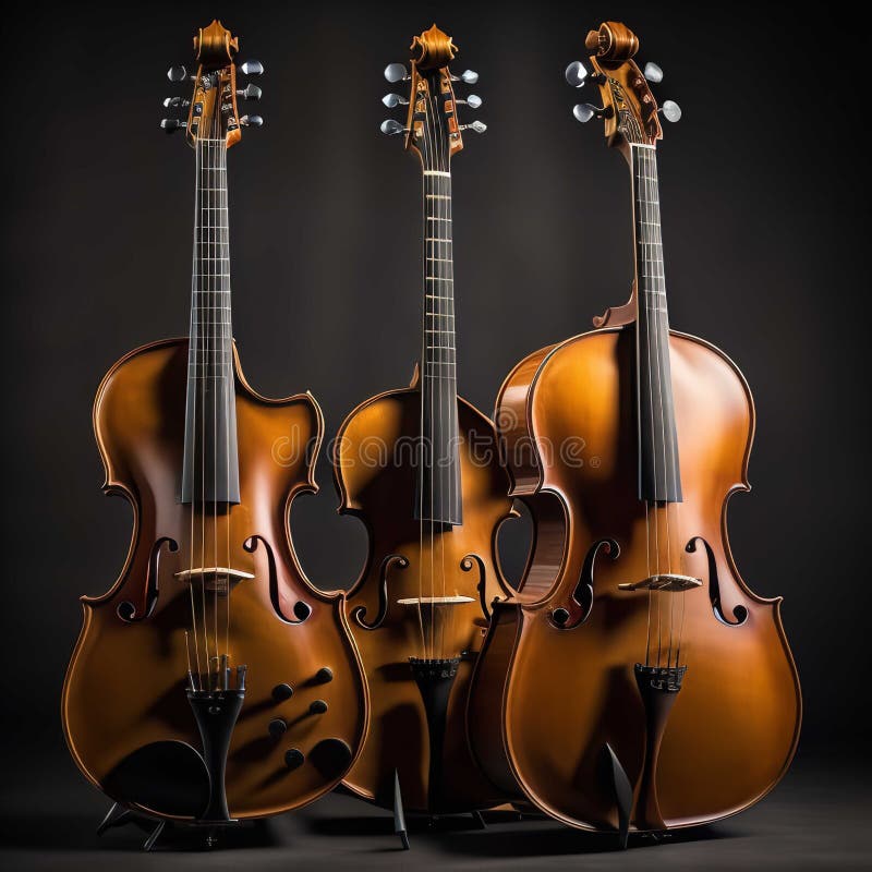 Three Violins on a Black Background. Generative Ai Stock Illustration ...