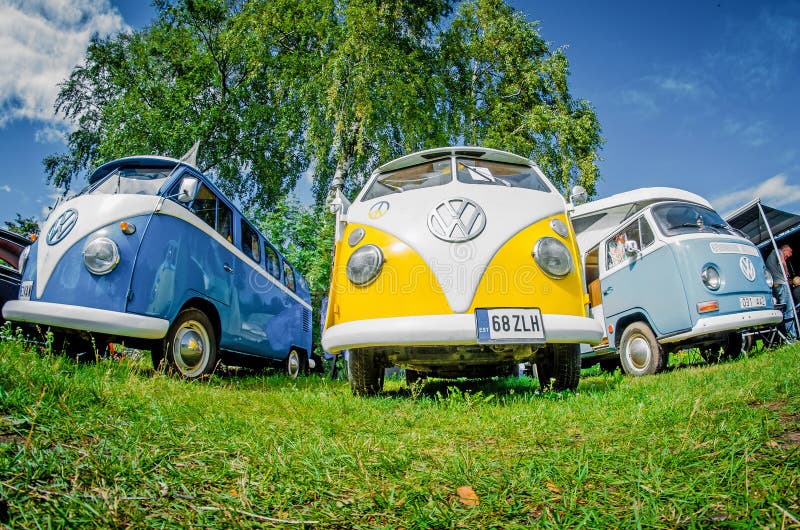 Three Volkswagen Transporter Beetle on the Meadow Editorial Image ...