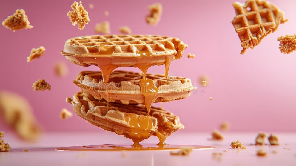 Three Waffles with Syrup Dripping from Them. Generative AI Stock ...