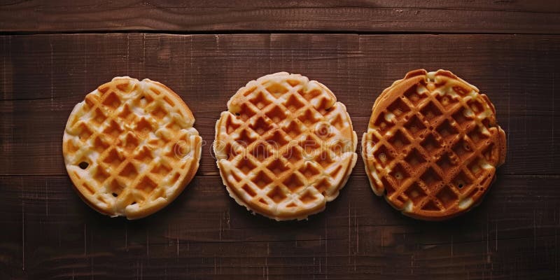 Three Waffles are on a Wooden Table Stock Photo - Image of pastry ...