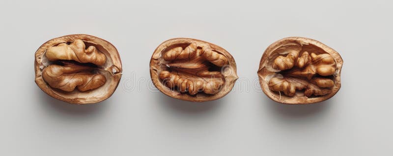 Three Walnut Halves on a White Background Stock Image - Image of ...