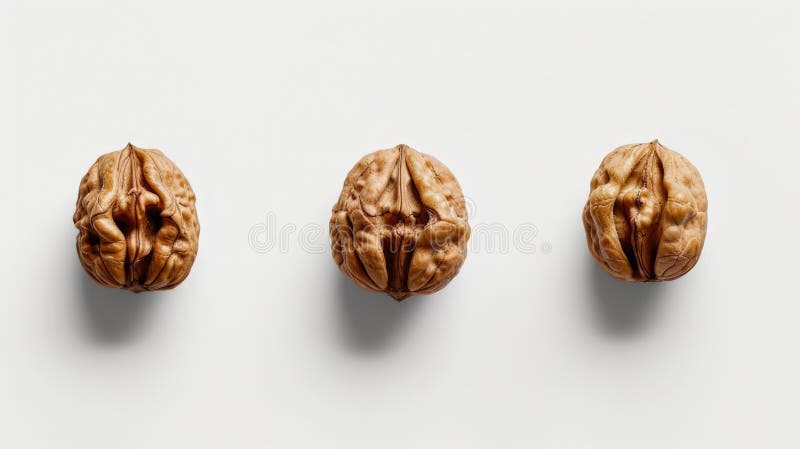 Three Walnuts, One Peeled, on White Surface Stock Photo - Image of ...