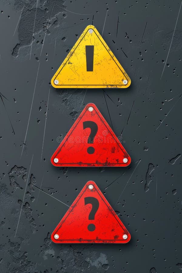 Three Warning Signs with a Question Mark, Suitable for Safety and ...