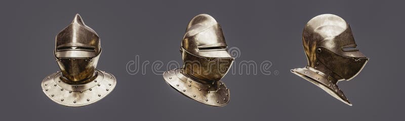 Three Warrior Helmets from 3 View Angles, Old Brass Metal Helm, 3d ...