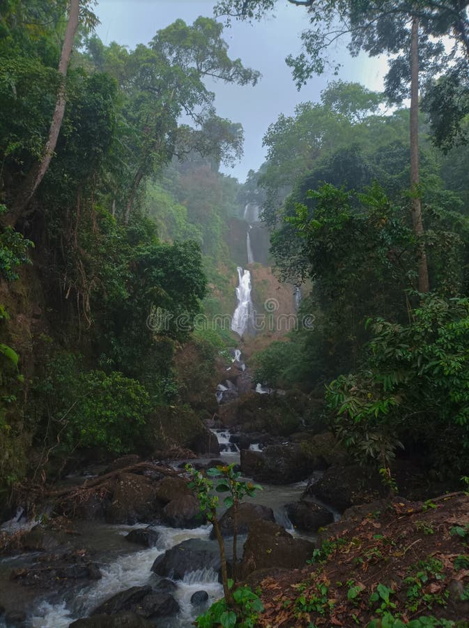 Three waterfalls in a row stock photo. Image of water - 323236946