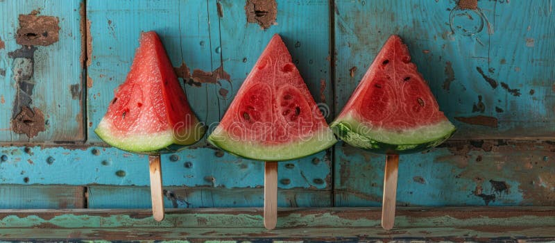 Three Watermelon Chunks on Stick Stock Image - Image of summer ...