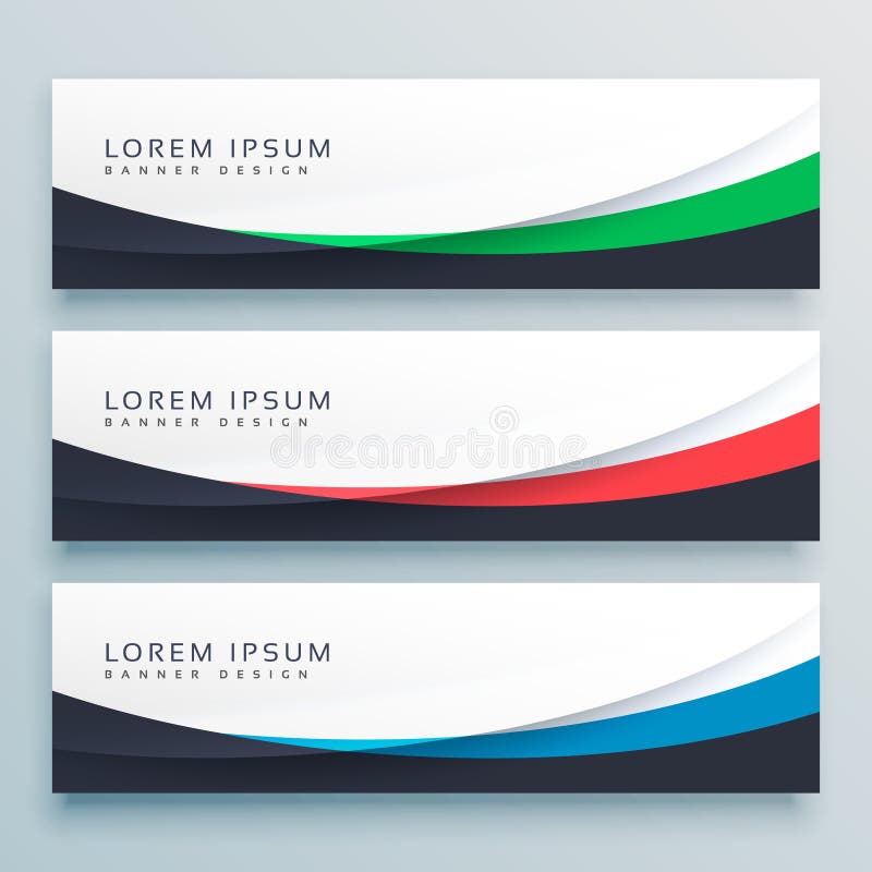Three Wavy Web Banners Header Design Stock Vector - Illustration of ...