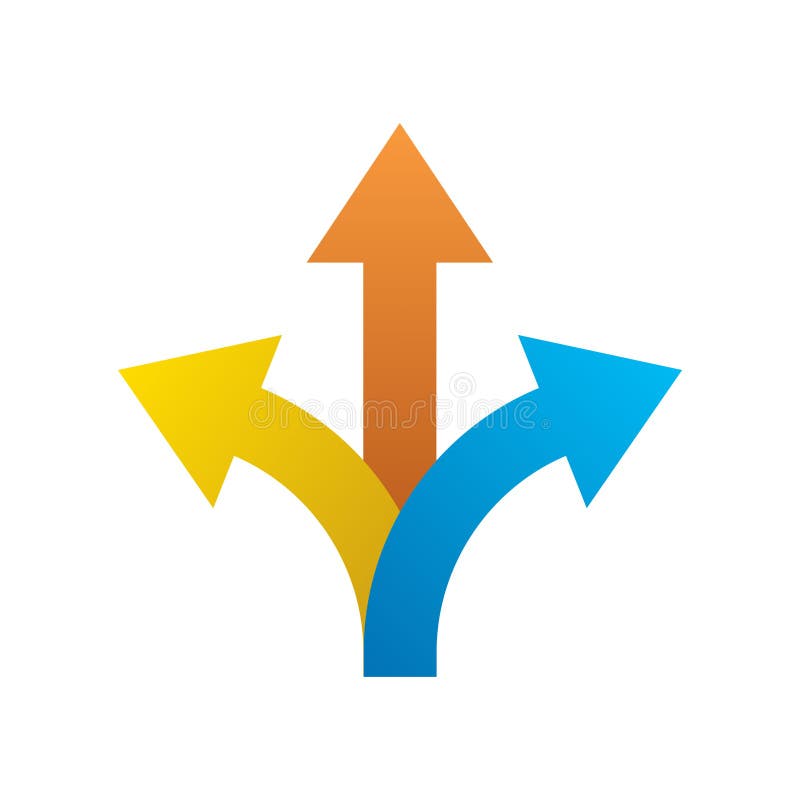 Three Way Arrow Icon in Flat Design. 3 Direction Arrows Sign Symbol ...