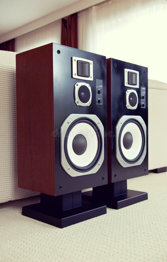 Three Way Big Audio Stereo Loud Speaker Closeup, Loudspeaker Pair Stock ...