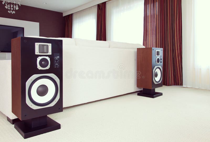 Three Way Big Audio Stereo Loud Speaker Closeup, Loudspeaker Pair Stock ...