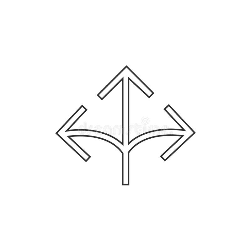 Three Way Direction Arrow In Flat Style Vector Illustration Stock