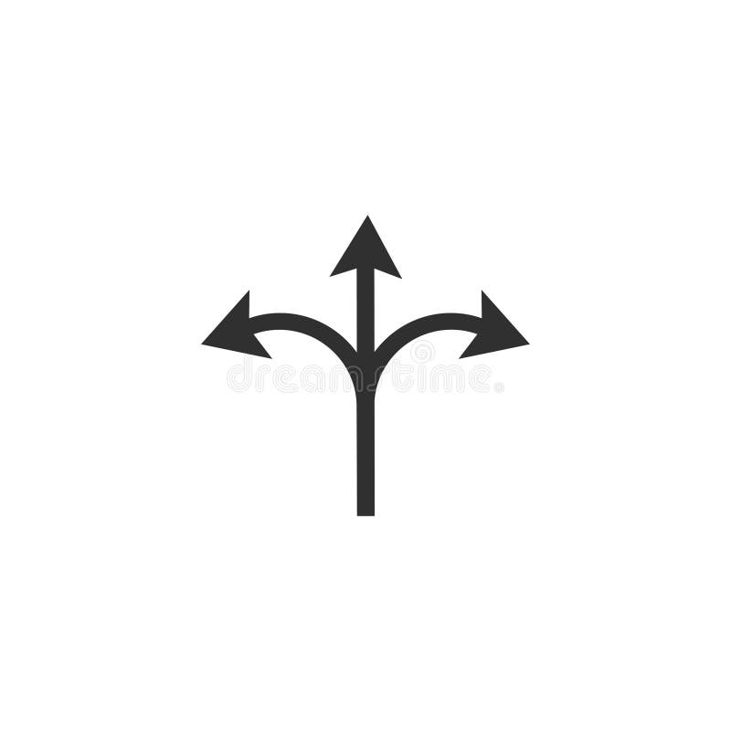 Three Way Direction Arrow In Flat Style Vector Illustration Stock