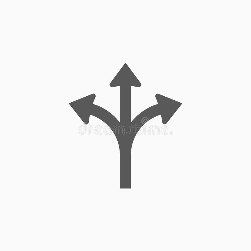 Three Way Direction Arrow Sign Vector Stained Glass Icon On White
