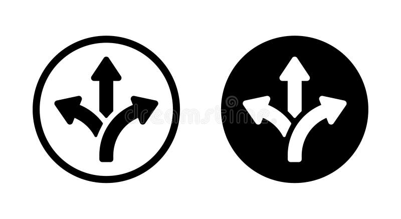 Three Way Direction Arrow Icon on Black Circle. Triple Arrows Sign ...