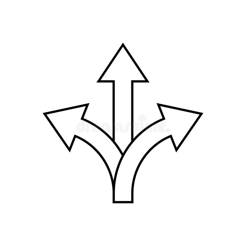 Three Way Direction Arrow Outline Icon. 3 Direction Arrows Sign Symbol ...