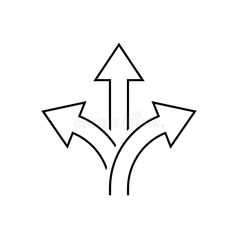 Three Way Direction Arrow Outline Icon in Generic Style. 3 Arrows Sign ...