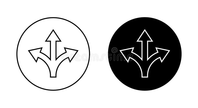 Three Way Direction Arrow Outline Icon on Black Circle Stock ...