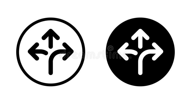 Three Way Direction Arrow Rounded Corner Icon on Black Circle Stock ...