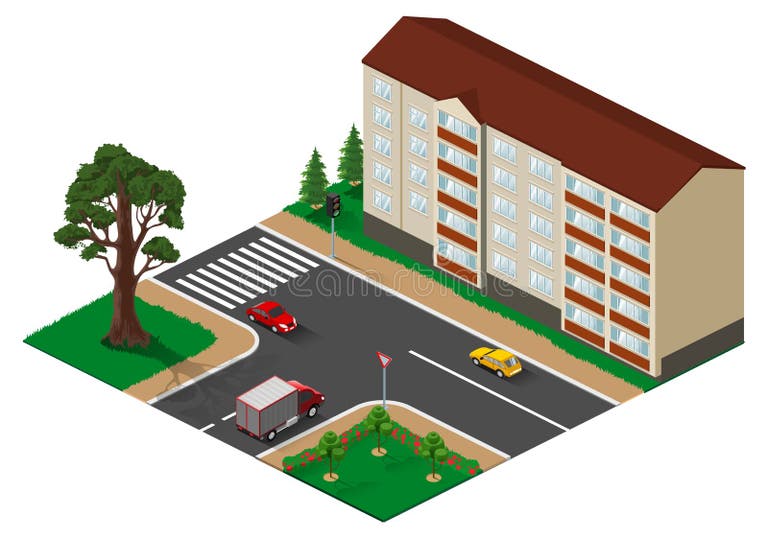 Three Way Junction Intersection with Main Road Isometric Illustration ...